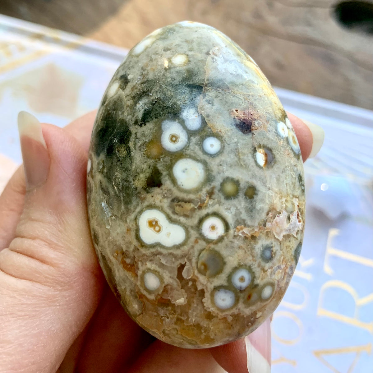 8th Vein Orbicular Ocean Jasper Palm Stones, Old Stock Ocean Jasper ...