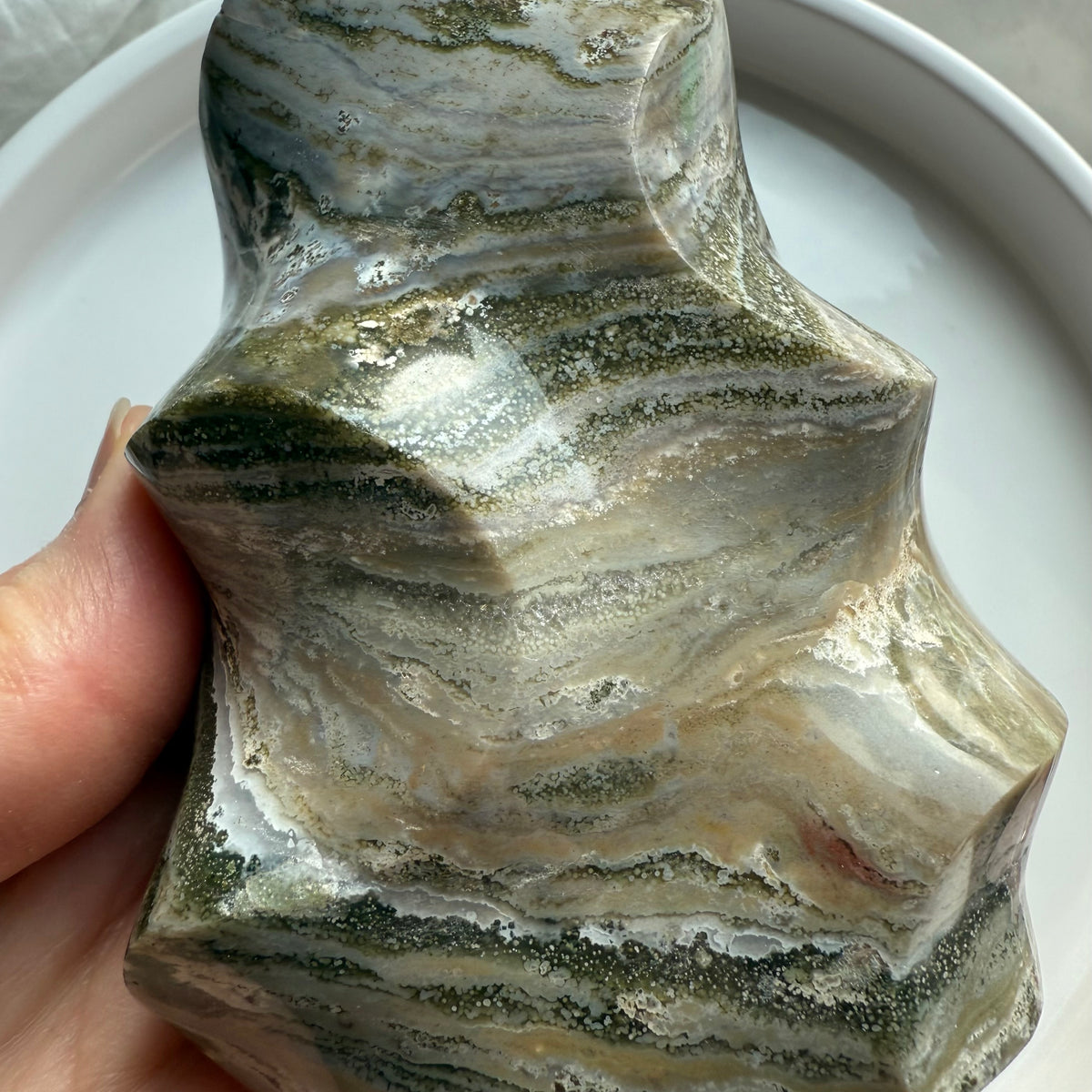 Ocean Jasper Flame Freeform Carving with Green Orbs & Grounding Energy ...