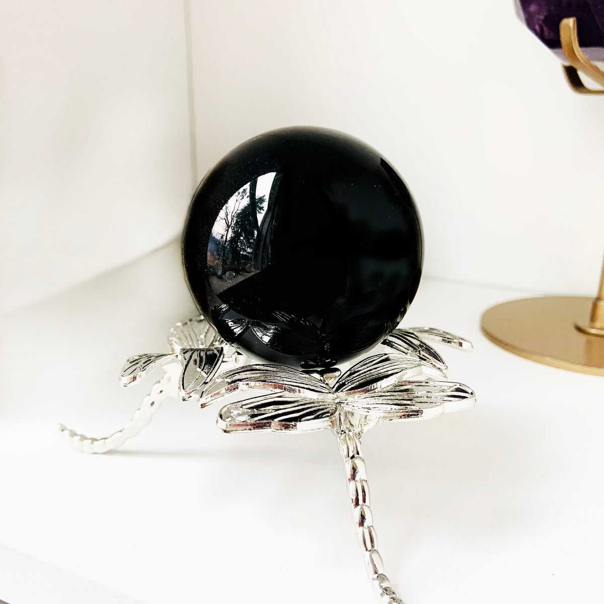Black Obsidian Sphere for energetic protection, comes with a stand ...