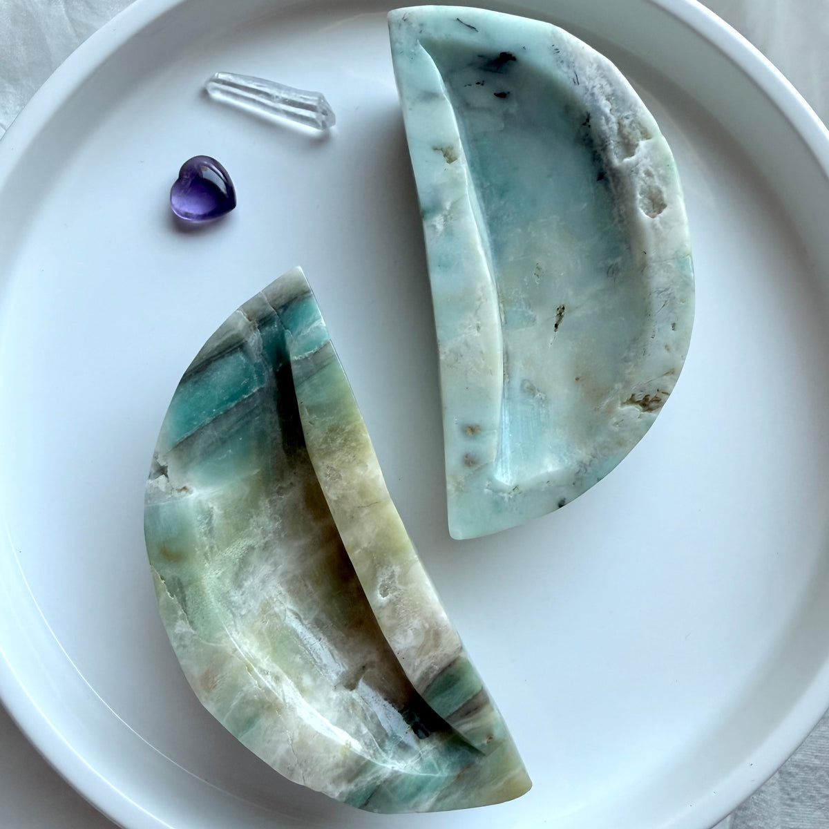 Sky Blue Quartz Crescent Moon Bowl – Crystal Dish for Altar & Healing ...